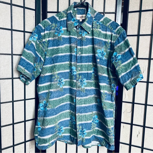 campia moda | Shirts | Campia Moda Hawaiian Stripe Button Down Shirt M ...